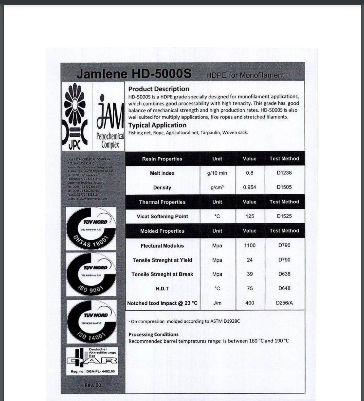 HDPE 5000S - Petronourmehr